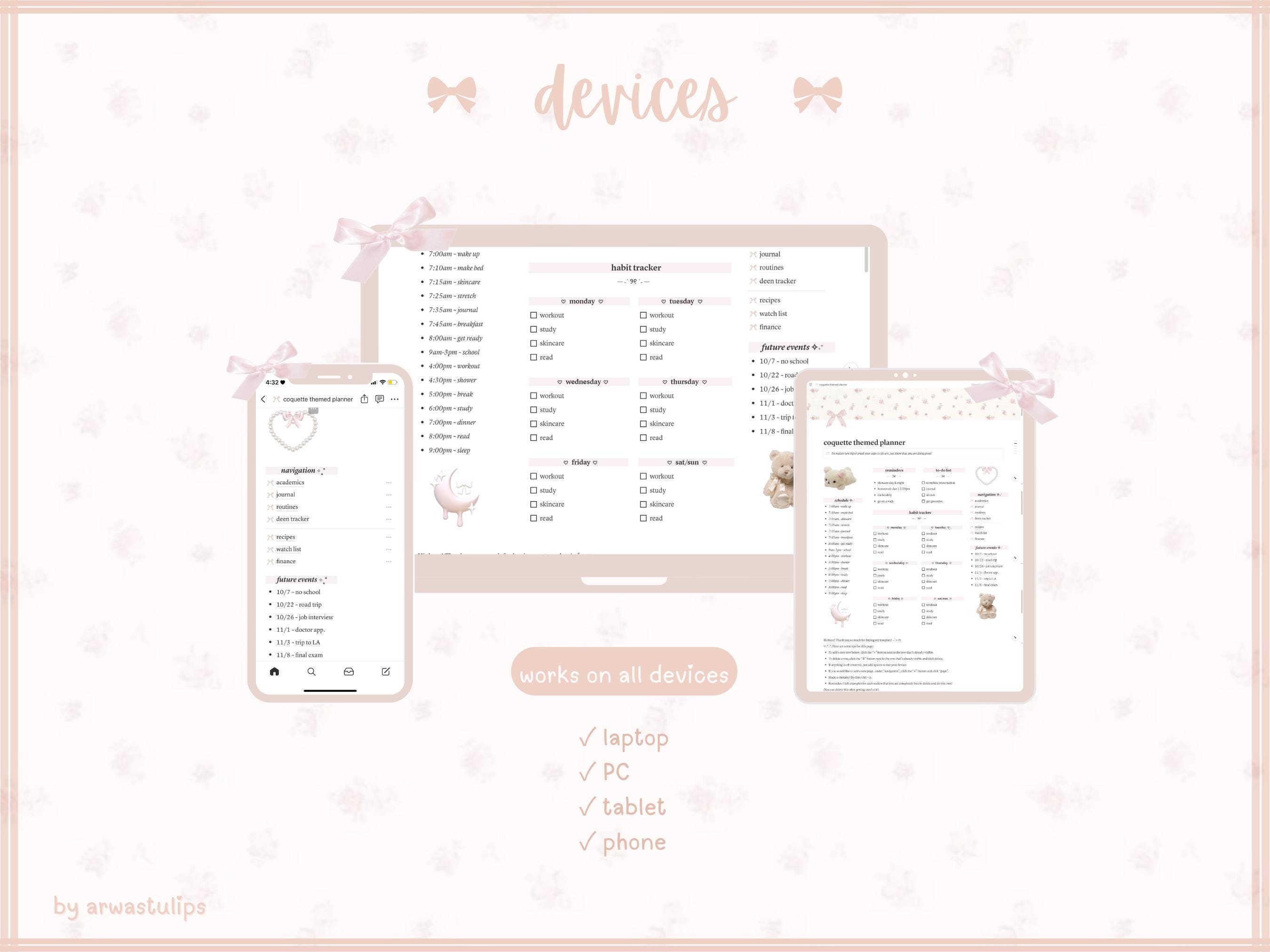 ୨୧ Coquette Themed Notion Template | Aesthetic Notion Planner | Digital ...