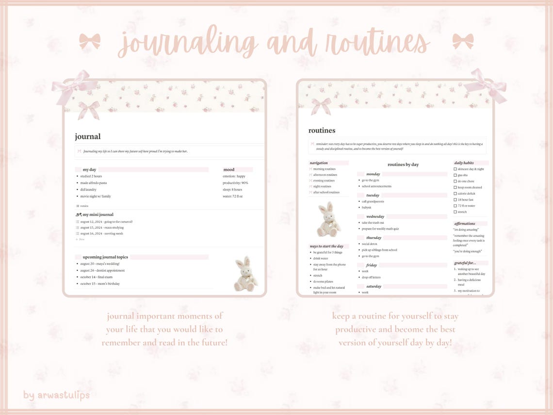 ୨୧ Coquette Themed Notion Template | Aesthetic Notion Planner | Digital ...