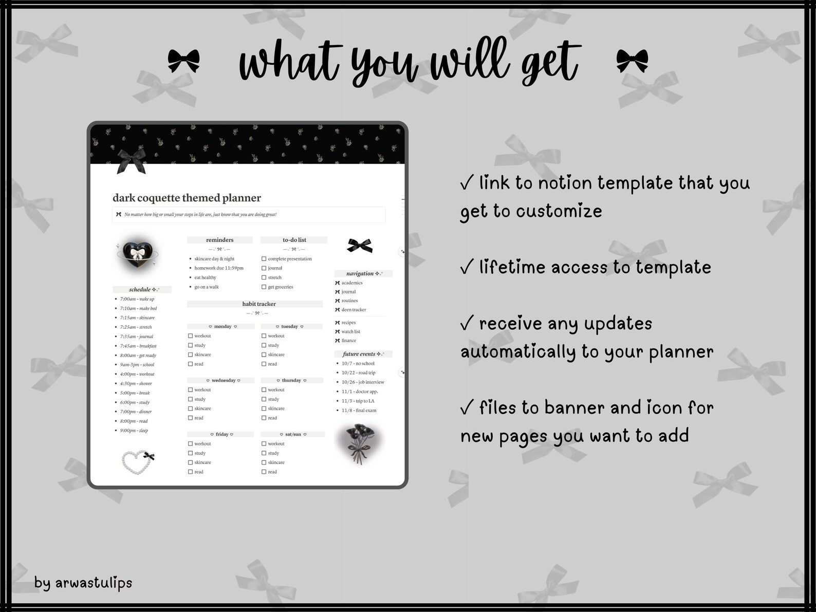 ୨୧ Dark Coquette Themed Notion Template | Aesthetic Notion Planner ...