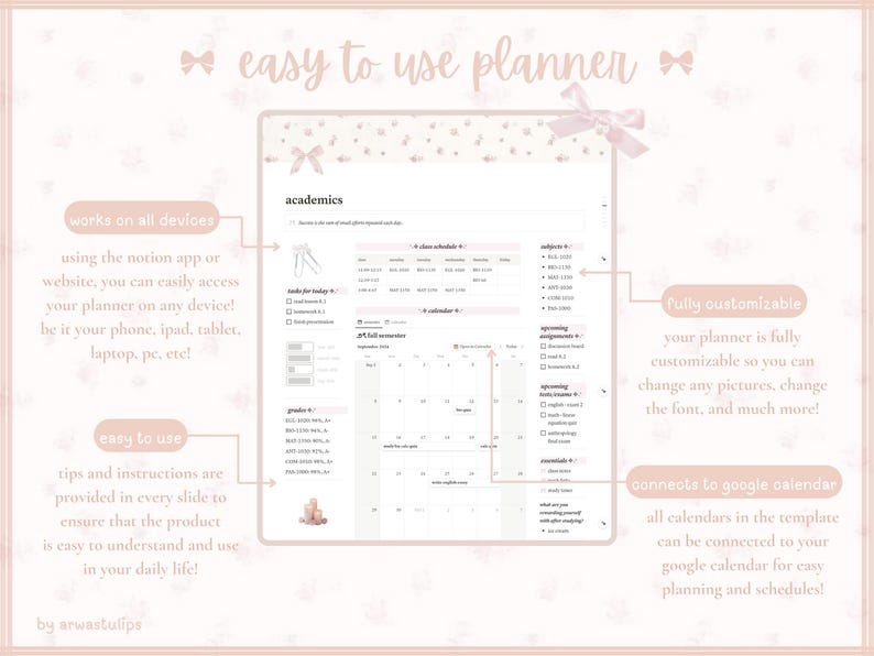 ୨୧ Coquette Themed Notion Template | Aesthetic Notion Planner | Digital ...