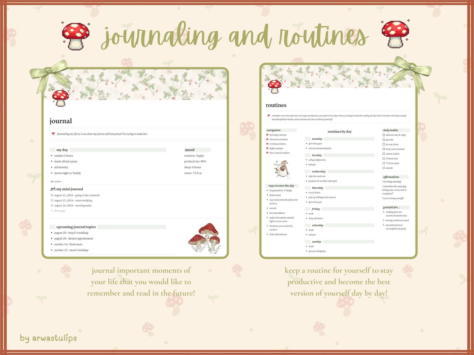 ୨୧ Cottagecore Themed Planner Template | Aesthetic Notion Planner ...