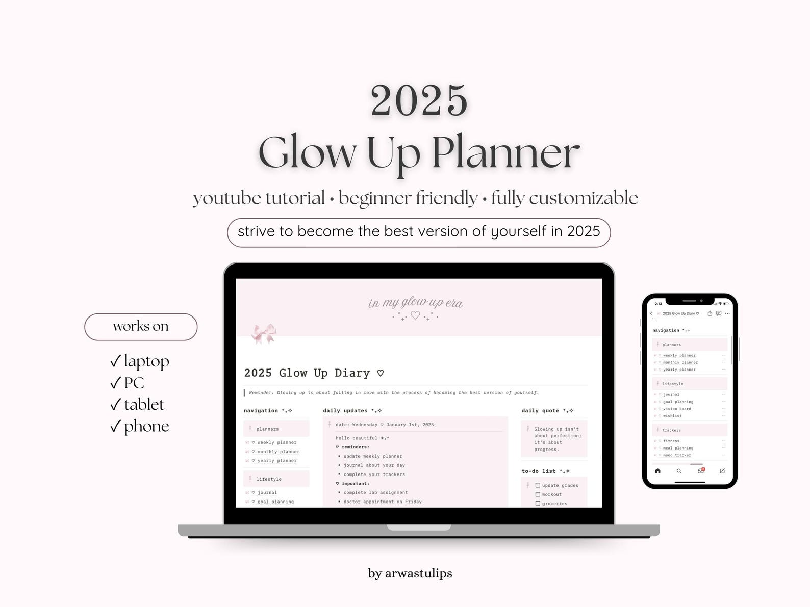 ୨୧ 2025 Glow up Planner Notion Template | That Girl Notion Template ... ୨୧ 2025 Glow up Planner Notion Template | That Girl Notion Template ...