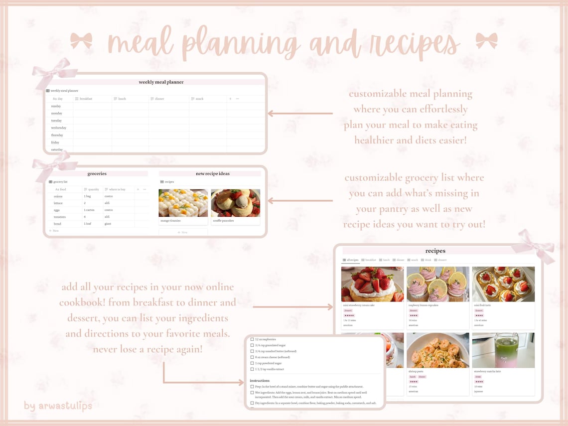 ୨୧ Coquette Themed Notion Template Aesthetic Notion Planner Digital ...