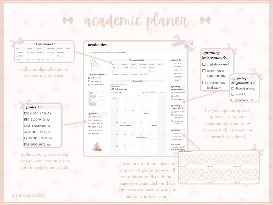 ୨୧ Coquette Themed Notion Template | Aesthetic Notion Planner | Digital ...