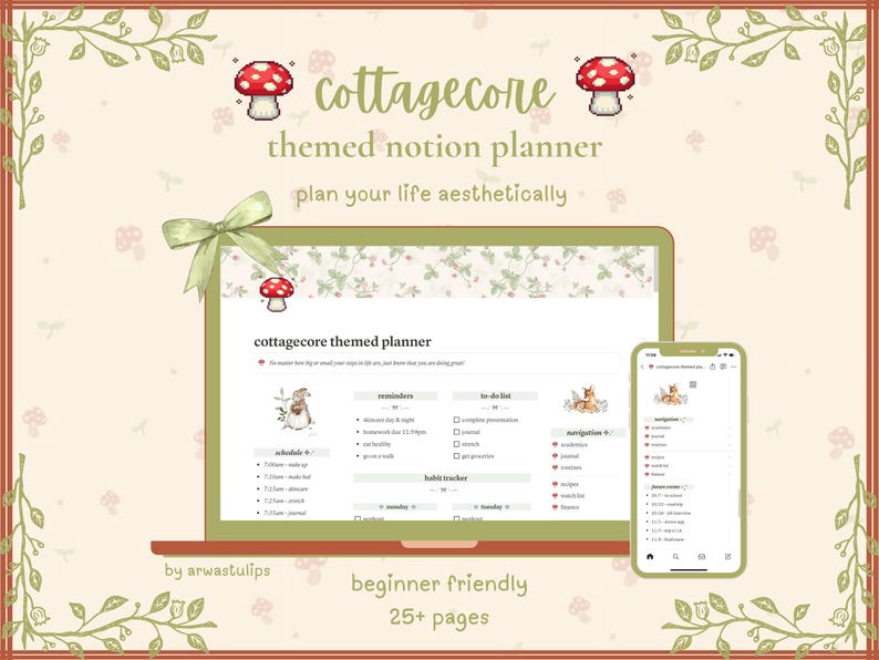 ୨୧ Cottagecore Themed Planner Template | Aesthetic Notion Planner | Digital Planner | Notion ...
