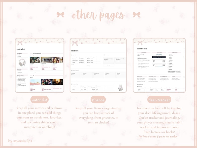 ୨୧ Coquette Themed Notion Template Aesthetic Notion Planner Digital ...