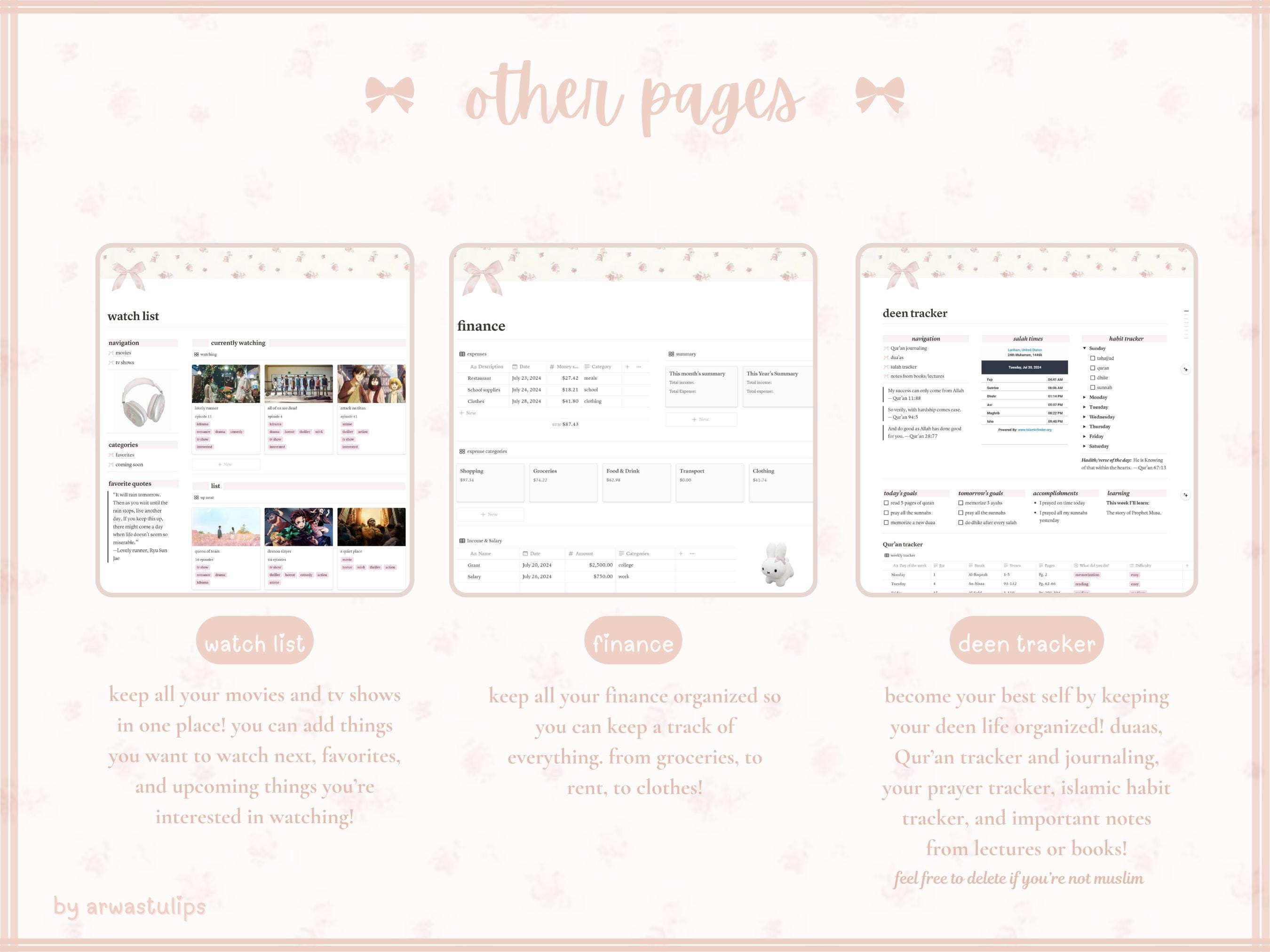 ୨୧ Coquette Themed Notion Template | Aesthetic Notion Planner | Digital ...