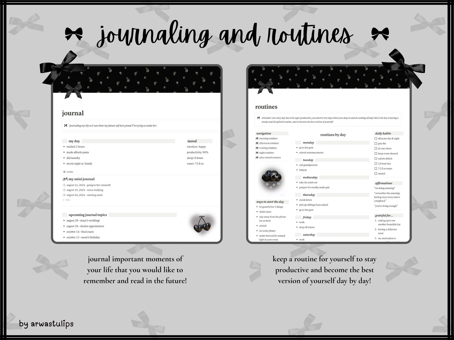 ୨୧ Dark Coquette Themed Notion Template | Aesthetic Notion Planner ...