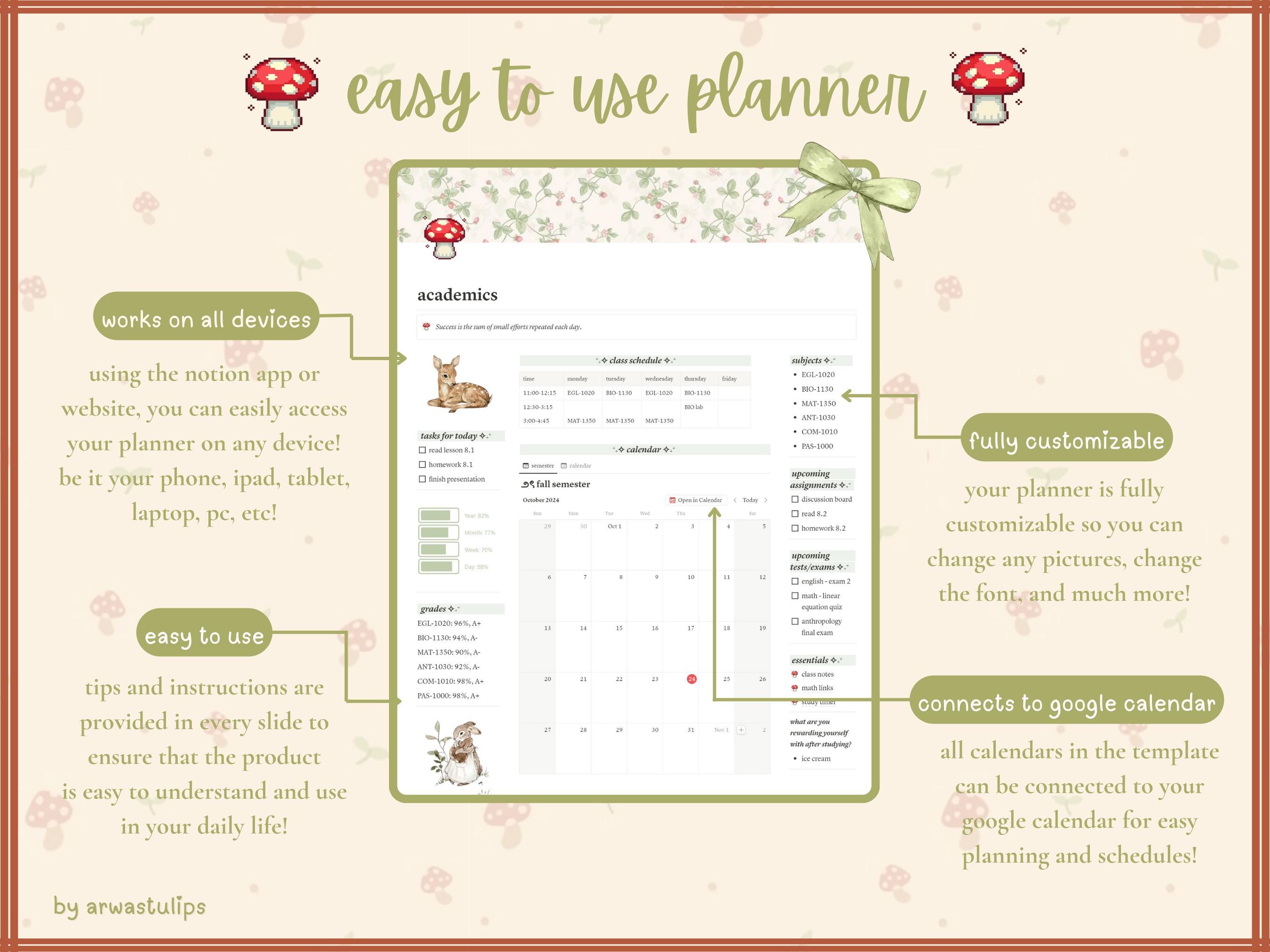୨୧ Cottagecore Themed Planner Template | Aesthetic Notion Planner ...
