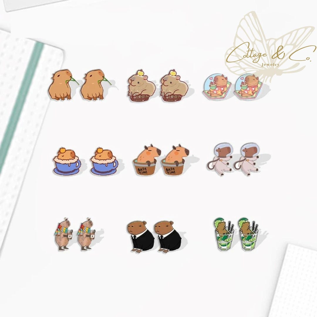 Capybara Stud Earrings, Cute Fun Animal Earrings, Minimalistic Animal ...