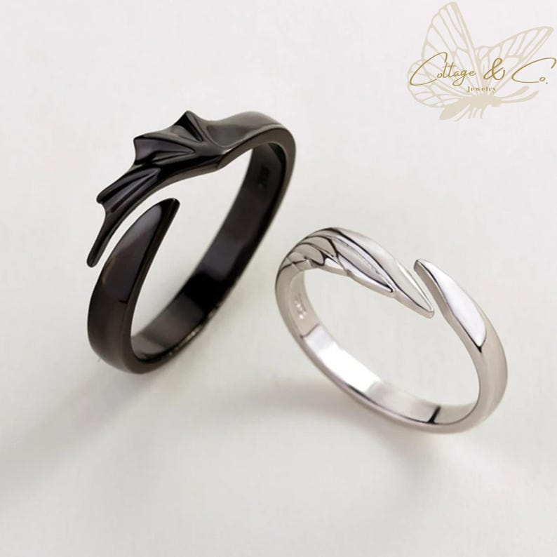 Angel & Devil Wing Dragon Inspired Rings HTTYD Lover Angel and Devil 925 Sterling Silver Couple ...