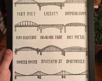 City of Bridges Print Pittsburgh Bridges Screenprint Free Shipping - Etsy