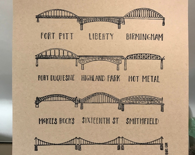 City of Bridges Print Pittsburgh Bridges Screenprint - Free Shipping - Etsy