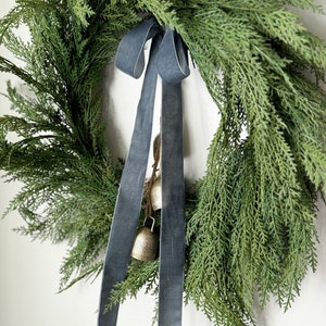 Wreath Bow Blue Velvet Ribbon French Cottage Decor Christmas Blue ...