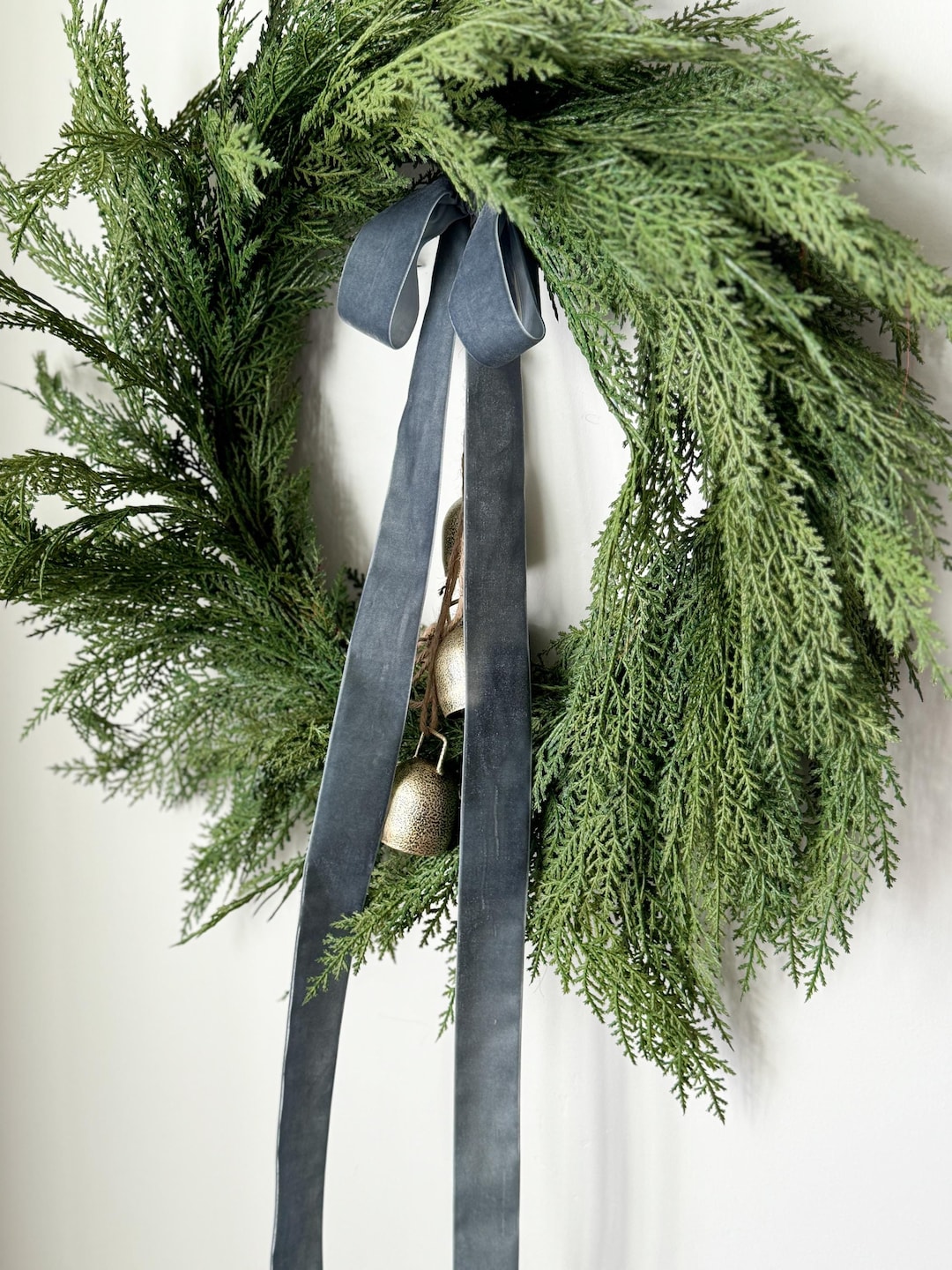 Wreath Bow Blue Velvet Ribbon French Cottage Decor Christmas Blue ...