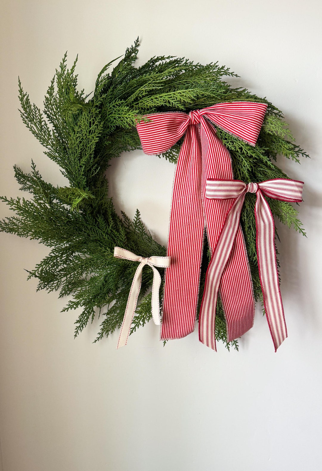 Christmas Ribbon Red White Ticking Stripe Ribbon Set for Wreath Bow Set ...