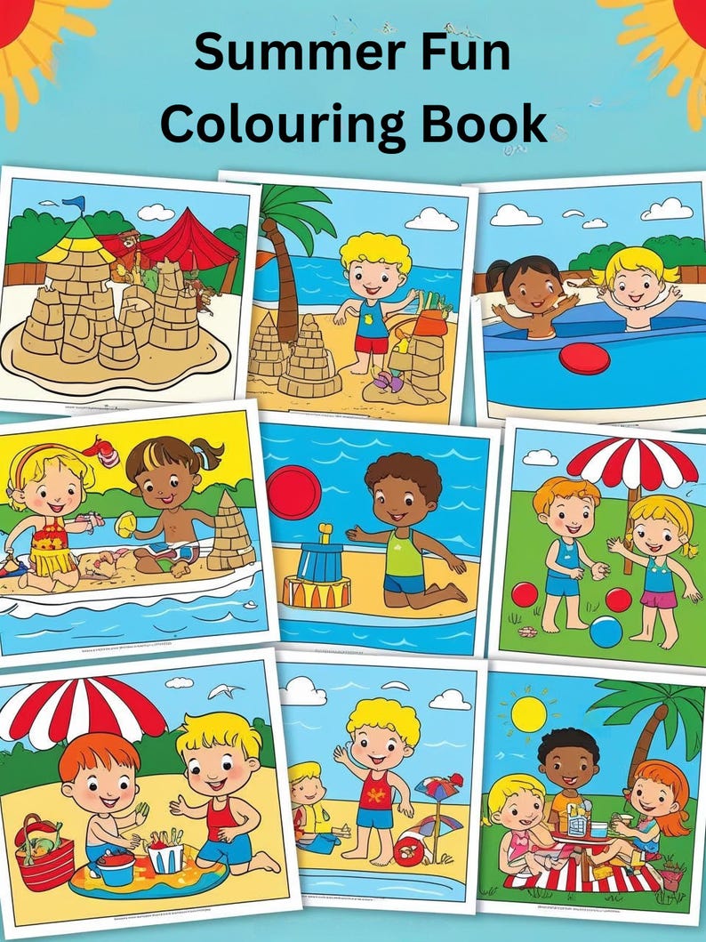 Fun Summer Fun at the Beach Digital Download Colour Book Pages Ice ...
