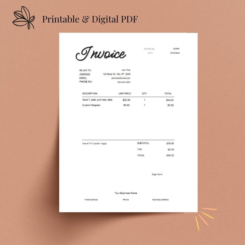 Digital and Printable Invoice Template -- PDF Text Fill Fields - Etsy ...