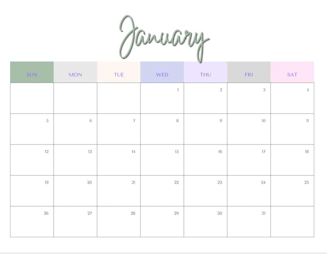 Pastel Color Coded 2025 Calendar -- 12 Pages - Etsy