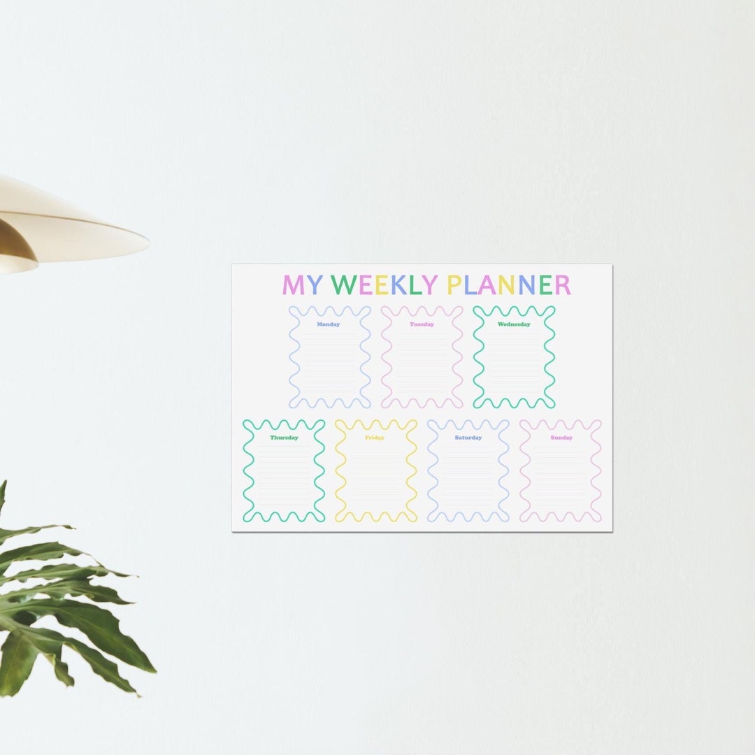 Kids Fun Weekly Planner Printable With Cute Wavy Squiggly Frames ...