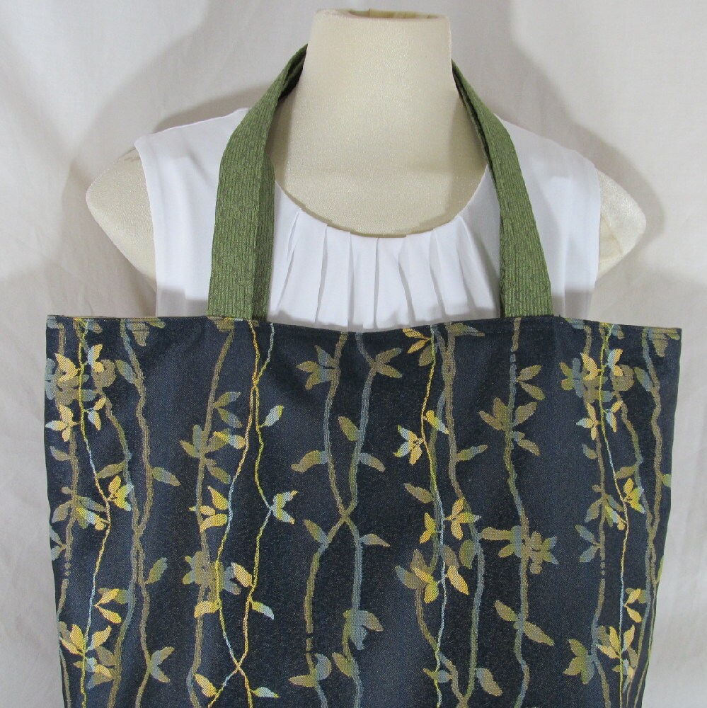 Upholstery Fabric Tote Bag, Blue and Green Fabric Tote Bag, Blue ...