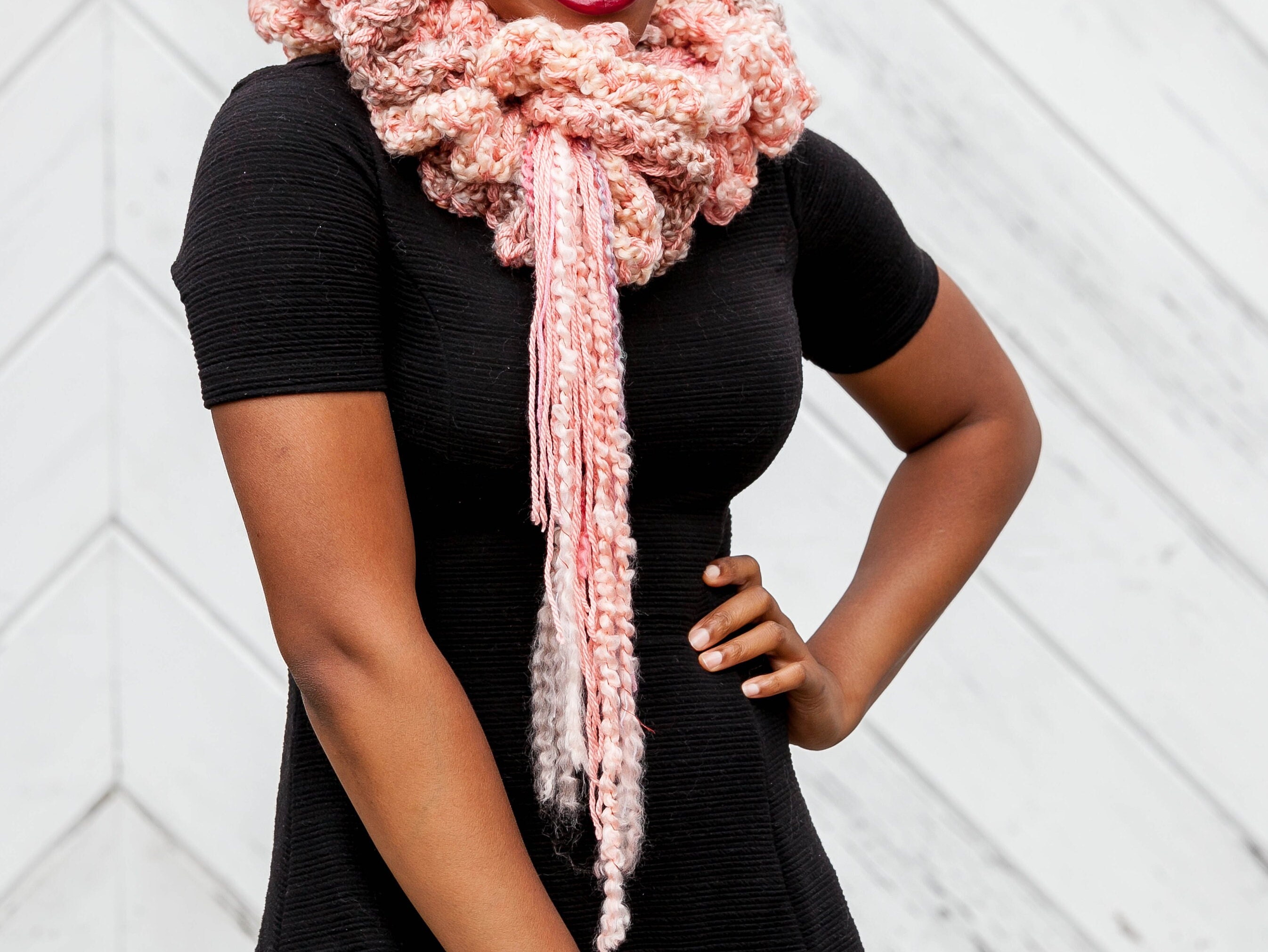 Pink Coral Scarf, Coral and Pink Scarf, Coral Pink Scarf, Long Fringe ...