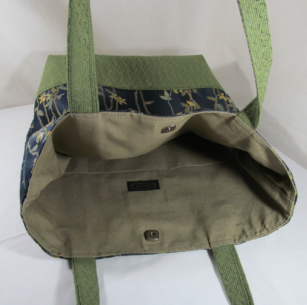 Upholstery Fabric Tote Bag, Blue and Green Fabric Tote Bag, Blue ...