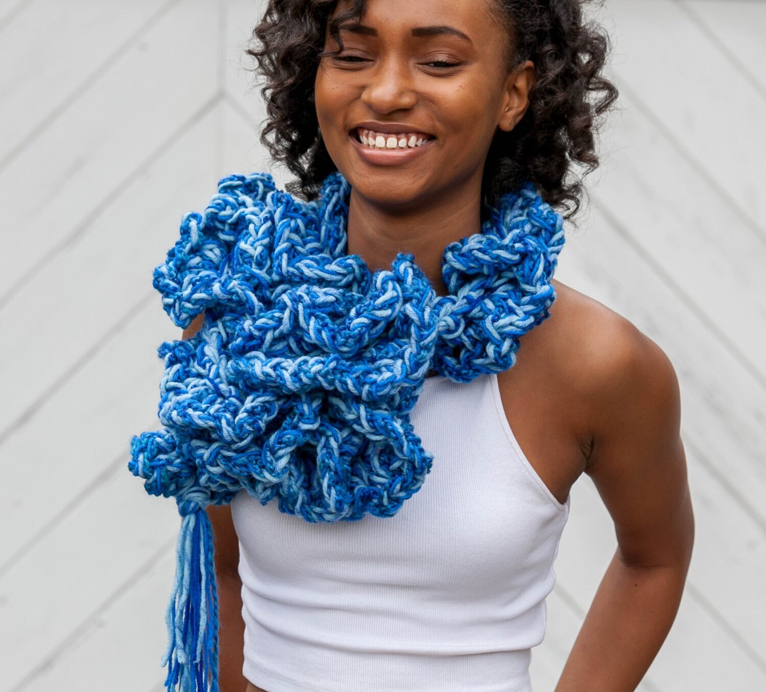 Royal Blue Scarf, Hand Crochet Blue Scarf, Royal Blue Winter Scarf ...