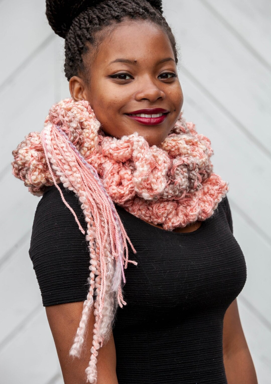 Pink Coral Scarf, Coral and Pink Scarf, Coral Pink Scarf, Long Fringe ...