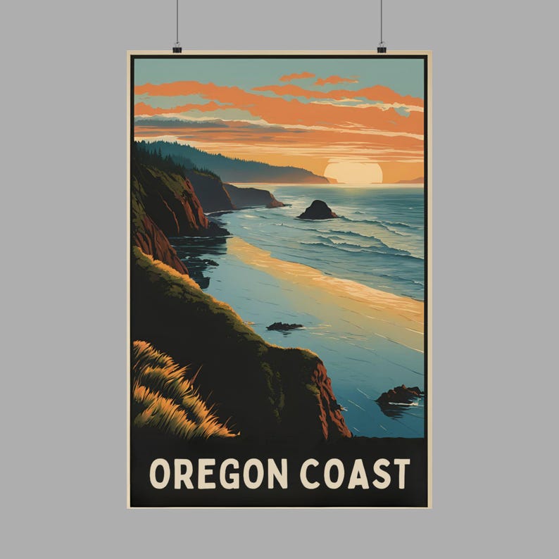 Retro Oregon Coast Vertical Poster Cascadian Craftworks Pacific ...
