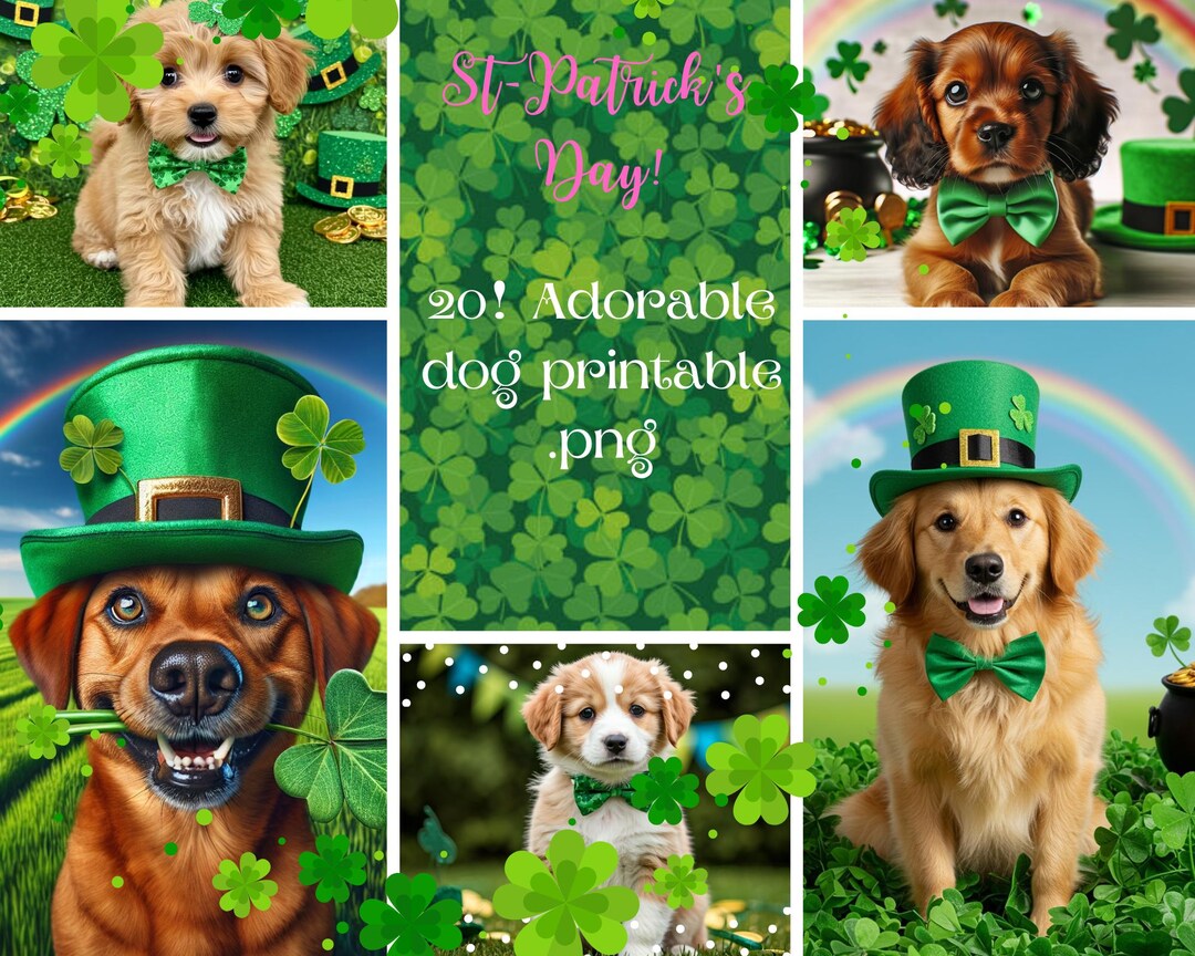 Adorable St Patricks Day Printable Dogs, St Patrick Dog, Clover, Funny ...