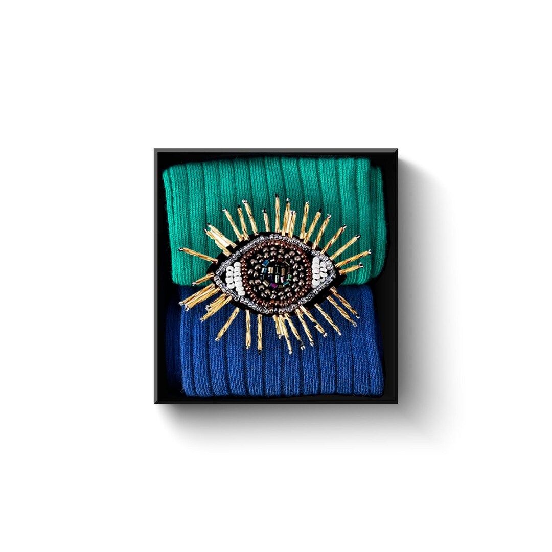 Set of Socks With a Beaded Evil Eye Brooch Pin, Gift for Her, Mystical ...