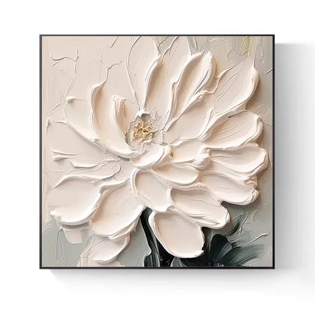 Creamy Flower Oil Painting 3D Texture Art White Soft Color Wall Art ...
