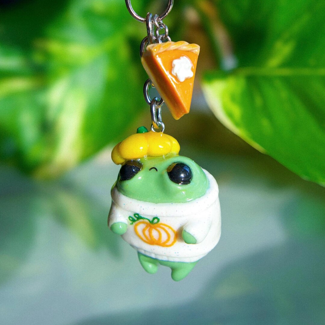 Pumpkin Frog Keychain, Cute Polymer Clay Figurine, Polymer Clay ...