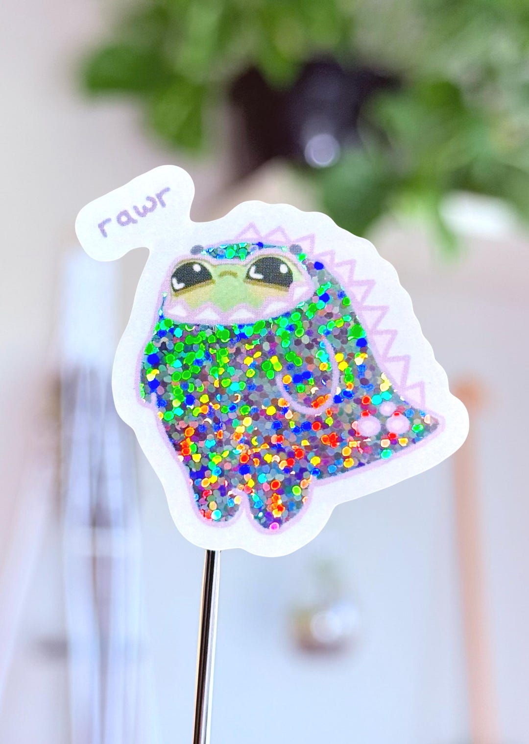 Holographic Sparkle Frog Sticker • Cute Frog in Dino Costume ...