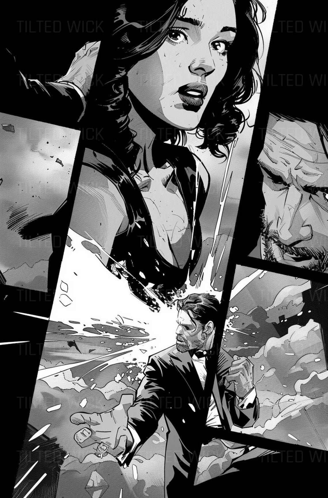 Noir & Neon Comic Book Page PNG Sublimation Bundle, Digital Art ...