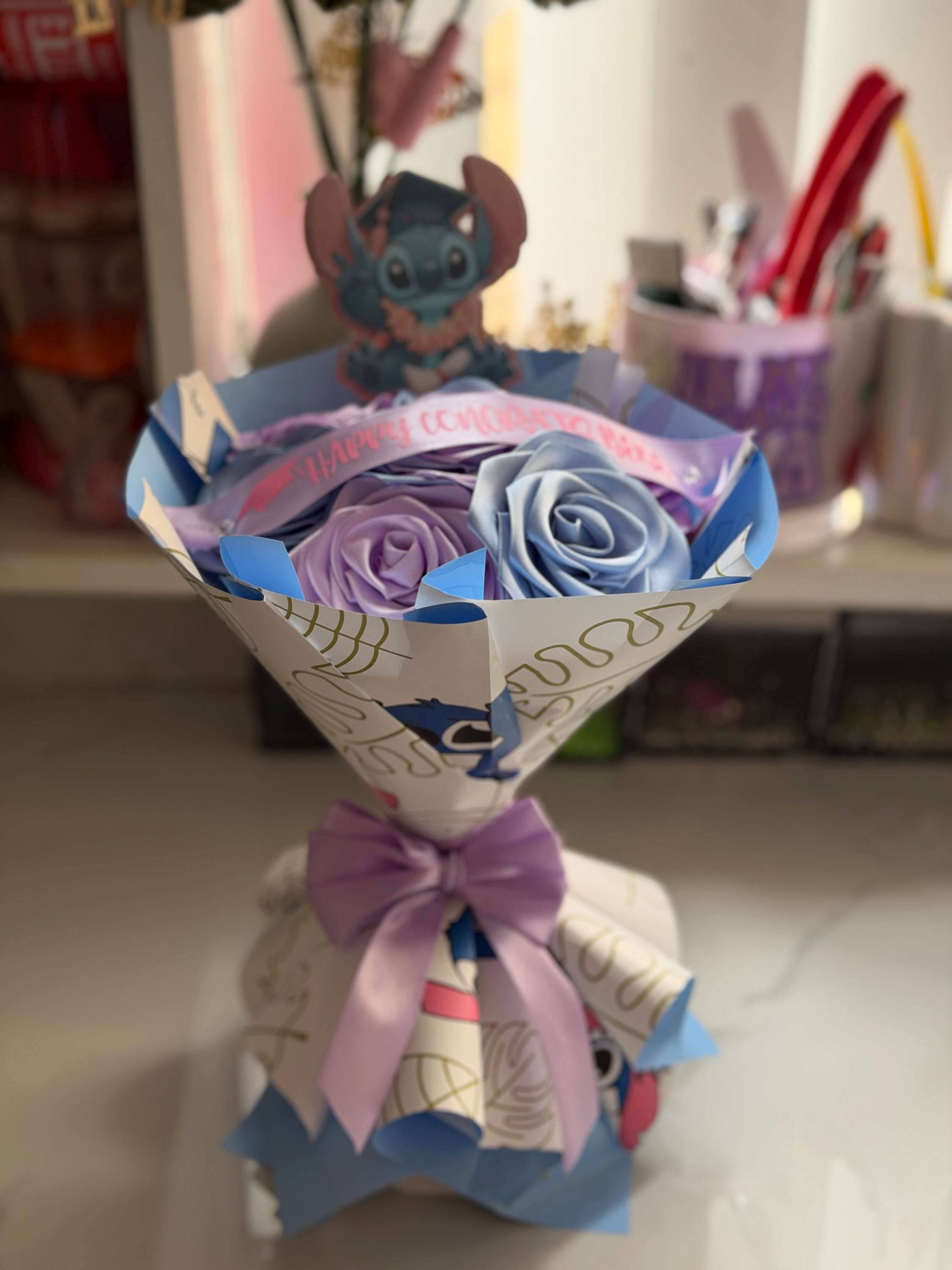 Graduation Flower Bouquet,handmade Ribbon Rose Bouquet, Graduation Gift ...