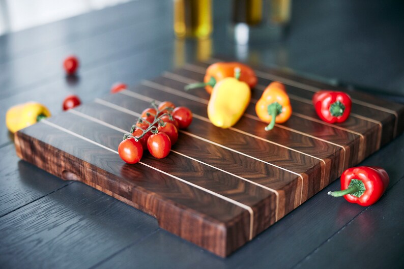 Handmade Walnut Cutting Board With Maple Inlays. Size 15.5 X 13 X 1.5 ...