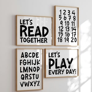 Modern Black and White Kids Wall Art Set | Educational Alphabet ...