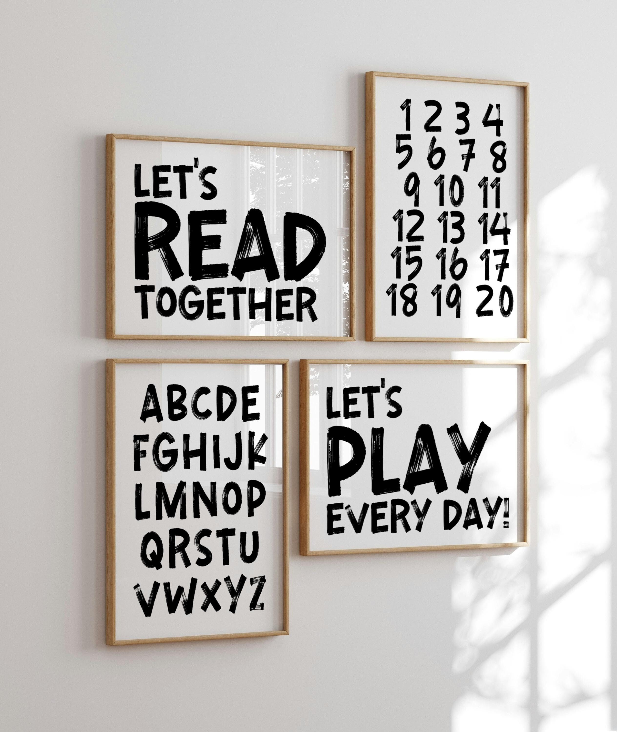 Modern Black and White Kids Wall Art Set | Educational Alphabet ...