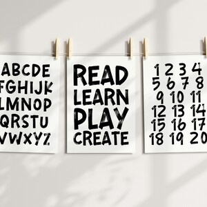 Black and White ABC & Numbers Wall Art Set, Monochrome, Alphabet Print ...
