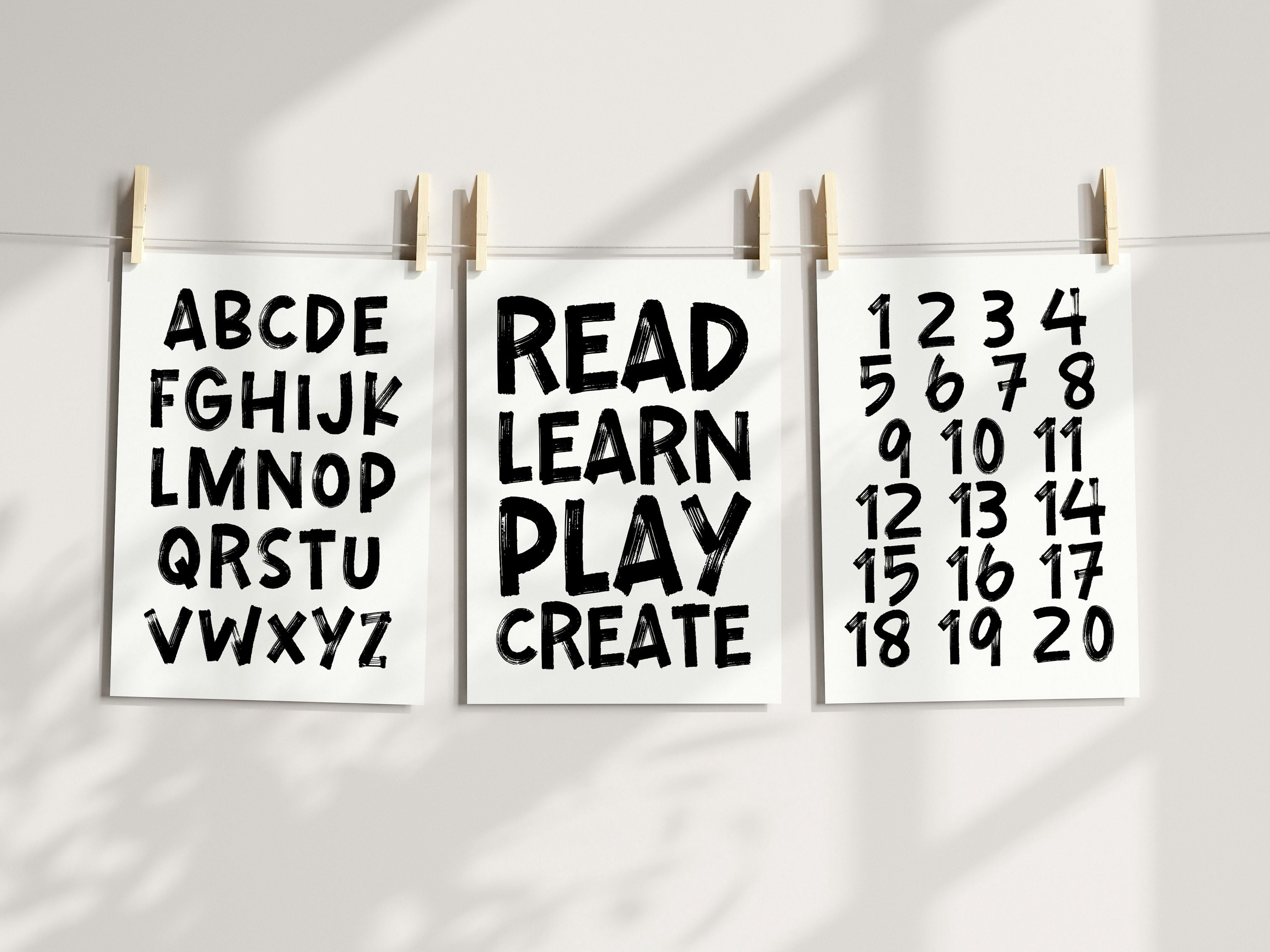 Black and White ABC & Numbers Wall Art Set, Monochrome, Alphabet Print ...