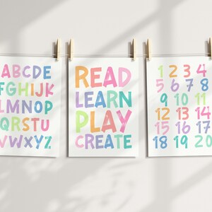 Black and White ABC & Numbers Wall Art Set, Monochrome, Alphabet Print ...