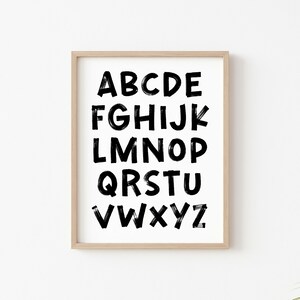 Black and White ABC & Numbers Wall Art Set, Monochrome, Alphabet Print ...