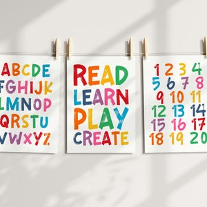 Black and White ABC & Numbers Wall Art Set, Monochrome, Alphabet Print ...