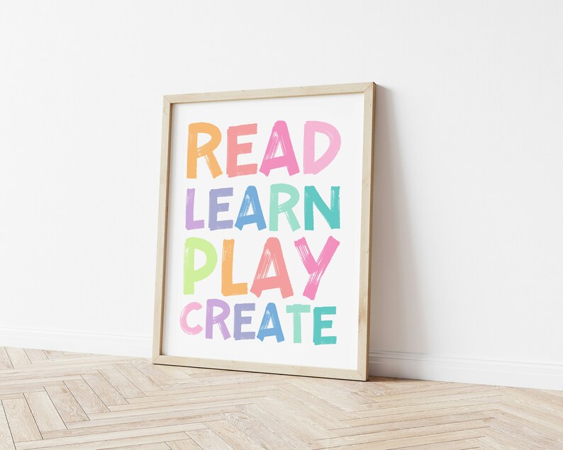 Read Learn Play Create, Set of Pastel Playroom Prints, Playroom Wall ...