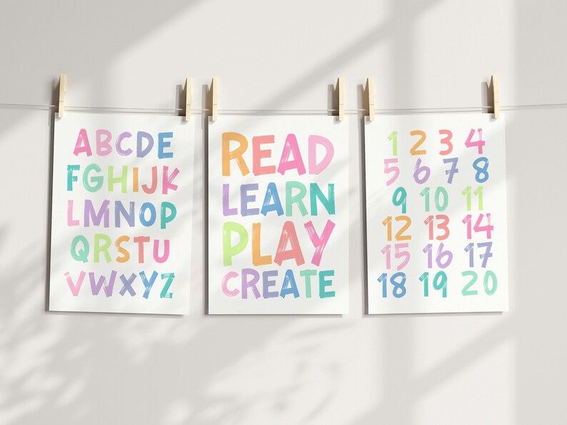Read Learn Play Create, Set of Pastel Playroom Prints, Playroom Wall ...