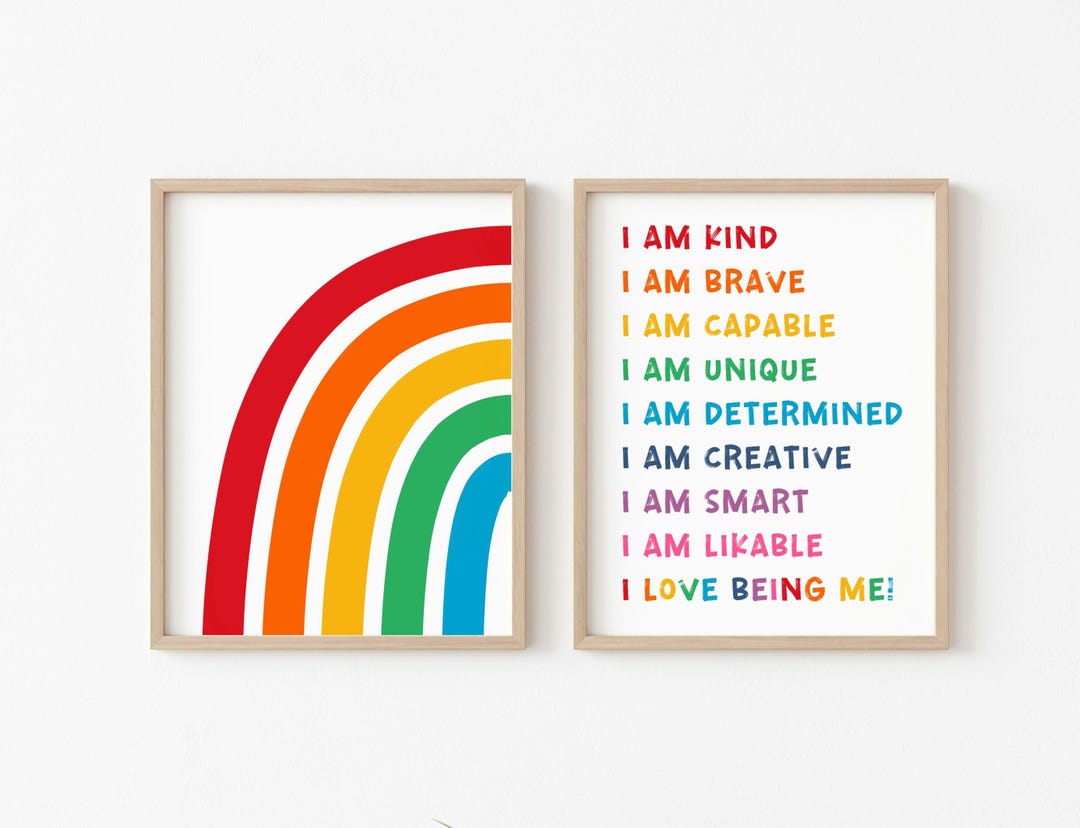 Rainbow Affirmation Wall Art Set - Inspirational Kids Room Decor ...