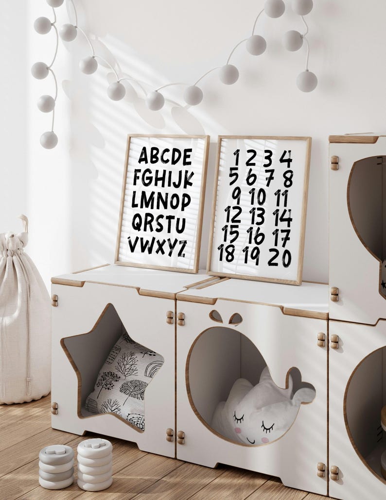 Modern Black and White Kids Wall Art Set | Educational Alphabet ...