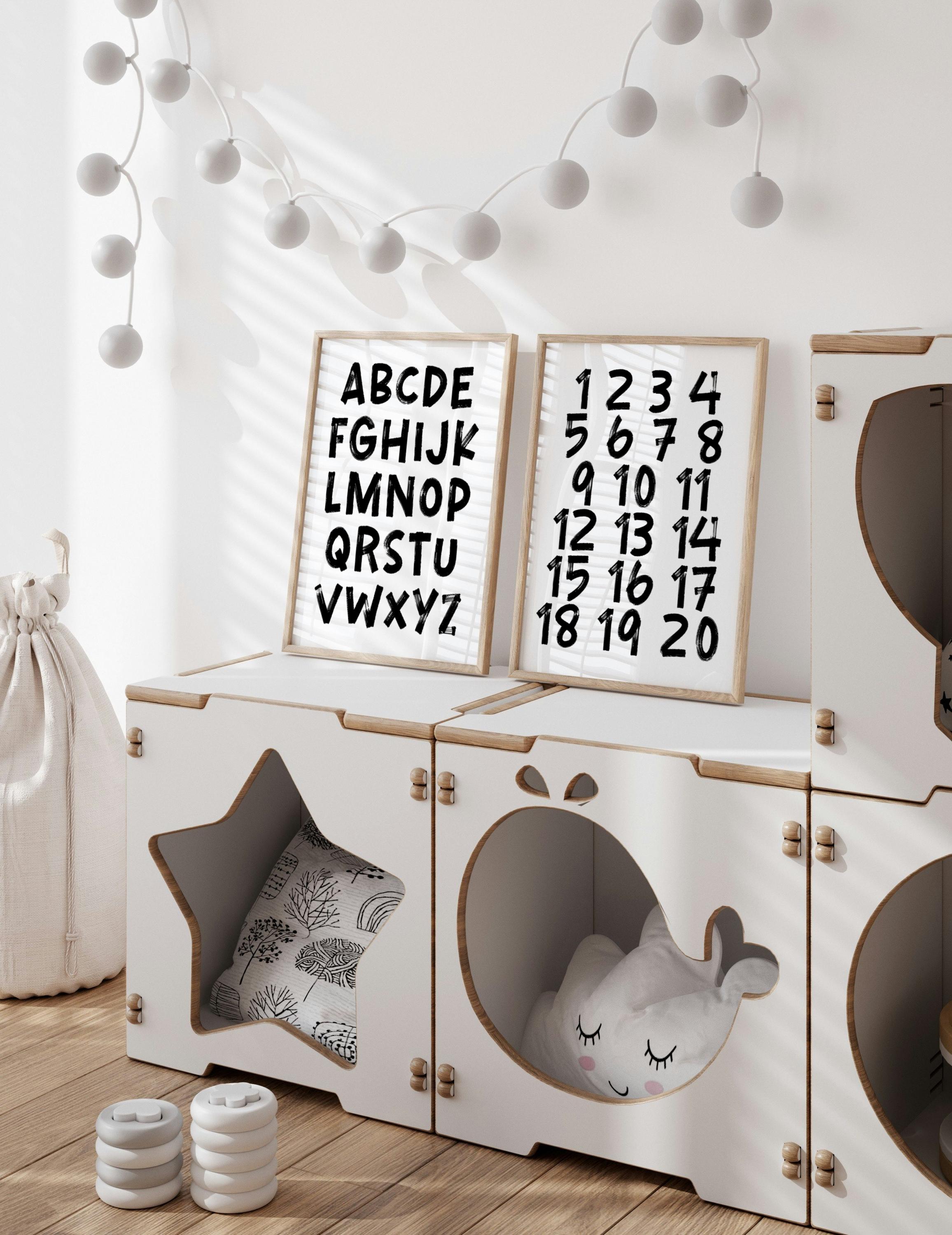 Modern Black and White Kids Wall Art Set | Educational Alphabet ...